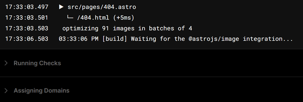 Fix for 'Waiting for the @astrojs/image integration' on Vercel – Vaihe